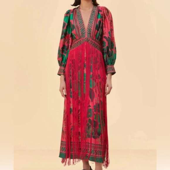 FARM Rio | Dresses | Farm Rio Blush Floral Yard Fringe Maxi Dress ...